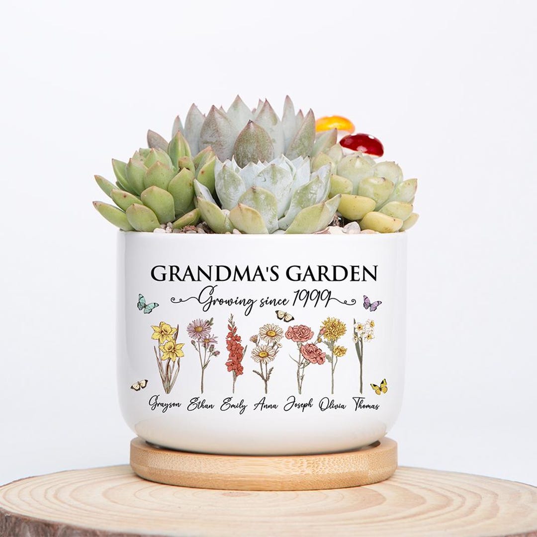 Custom Birth Month Flowers Grandma Plant Pot, Personalized Grandma's ...