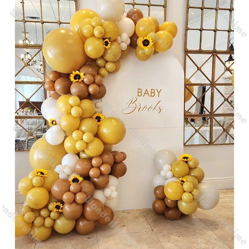 132pcs Mustard Yellow Balloon Garland Baby Shower Gender Reveal Bee ...