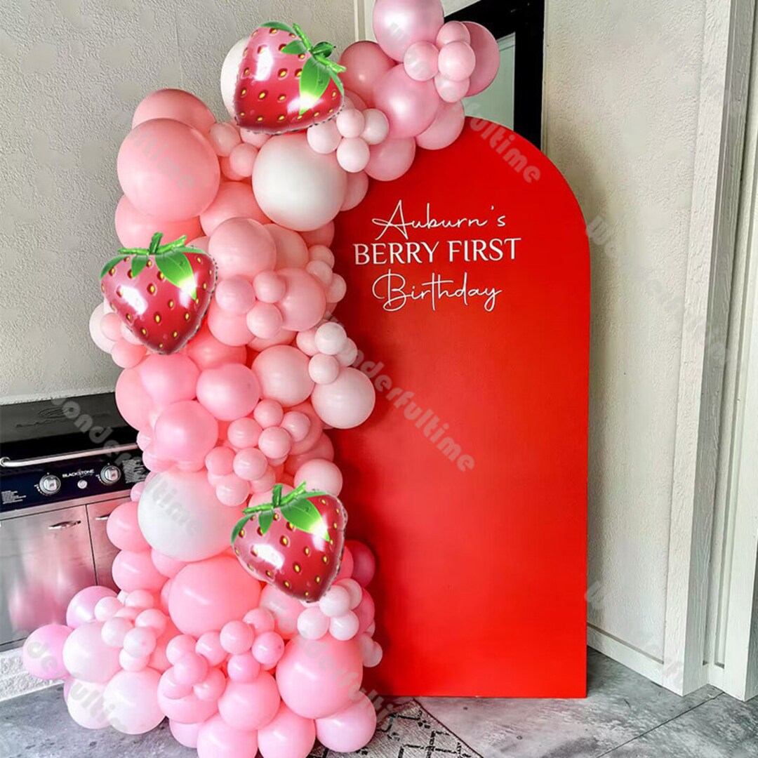 102 Sweet One Summer Balloon Arch Macaron Champagne Pink Strawberry ...