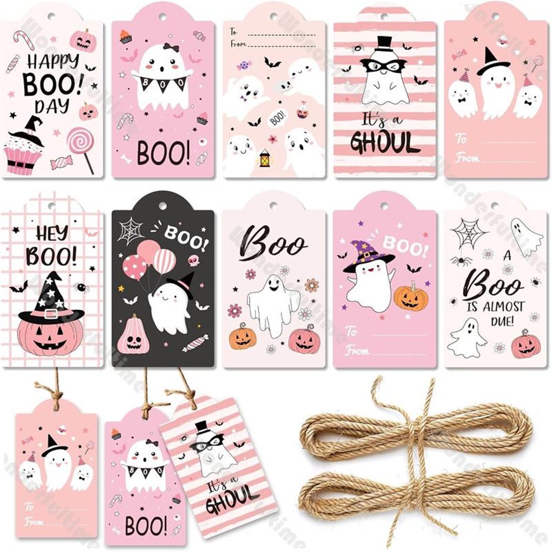 Set of 100 Happy Boom Day Gift Tag Halloween Ghost Tag Haunted House ...