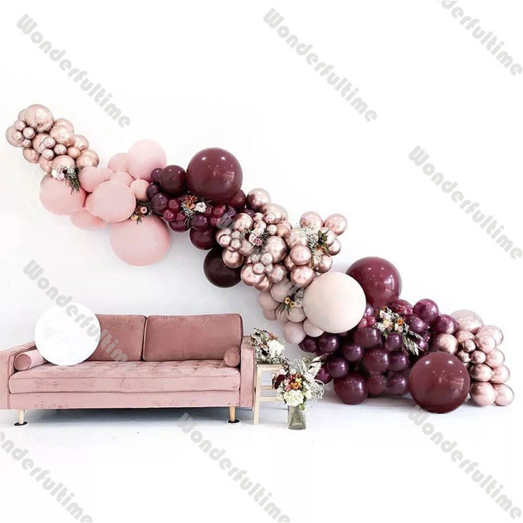 160pcs Matte Wine Red Chrome Rose Gold Doubled Apricot Balloon Garland ...
