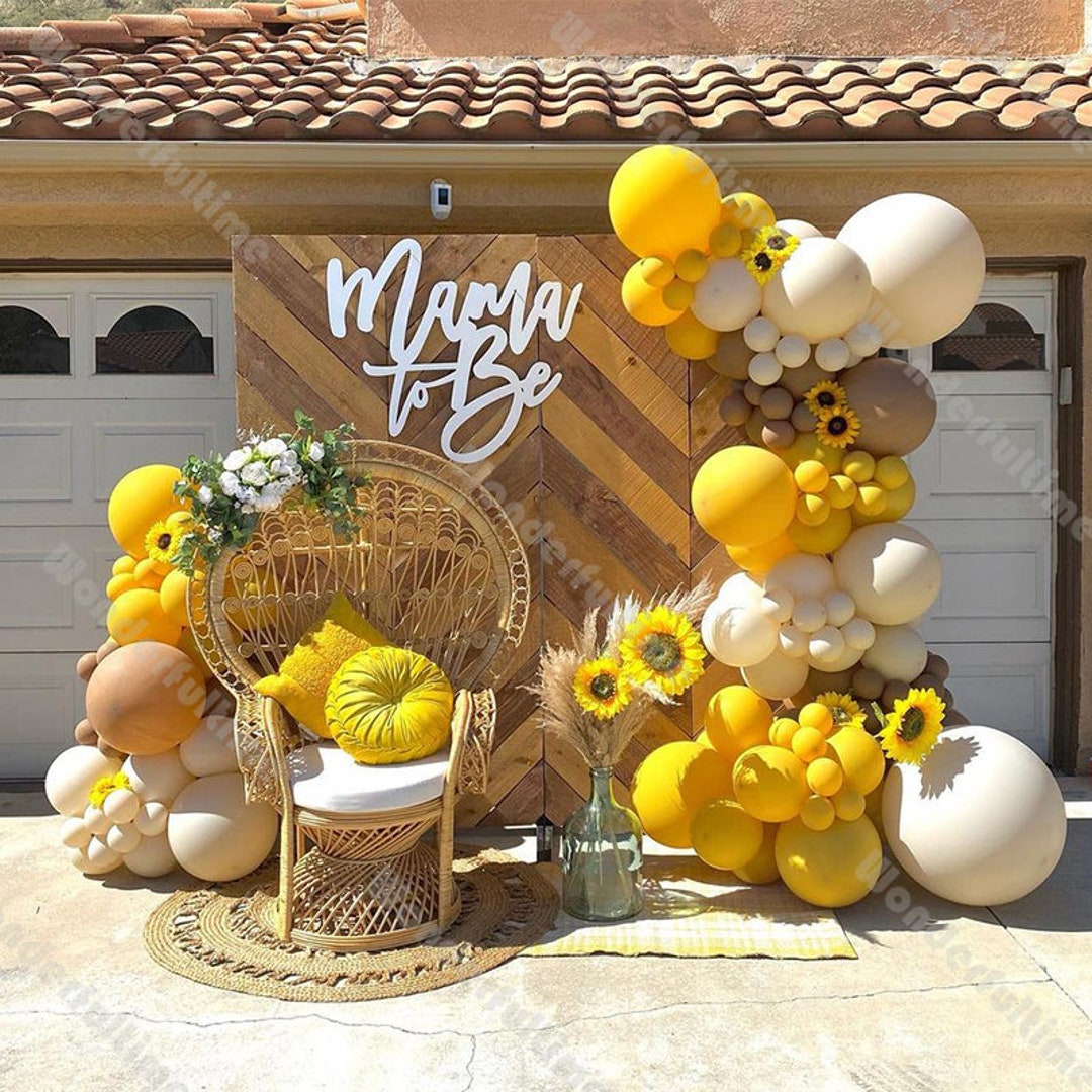 119pcs Mustard Yellow Balloon Arch 1st Birthday Backdrop Gender Reveal ...