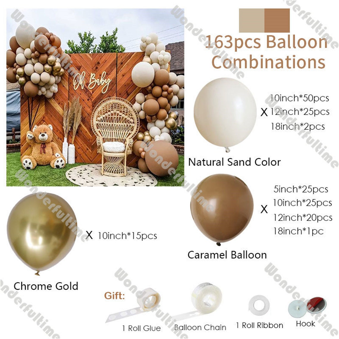 163pcs Caramel and Natural Sand Color Balloons Garland Arch Kit Baby ...