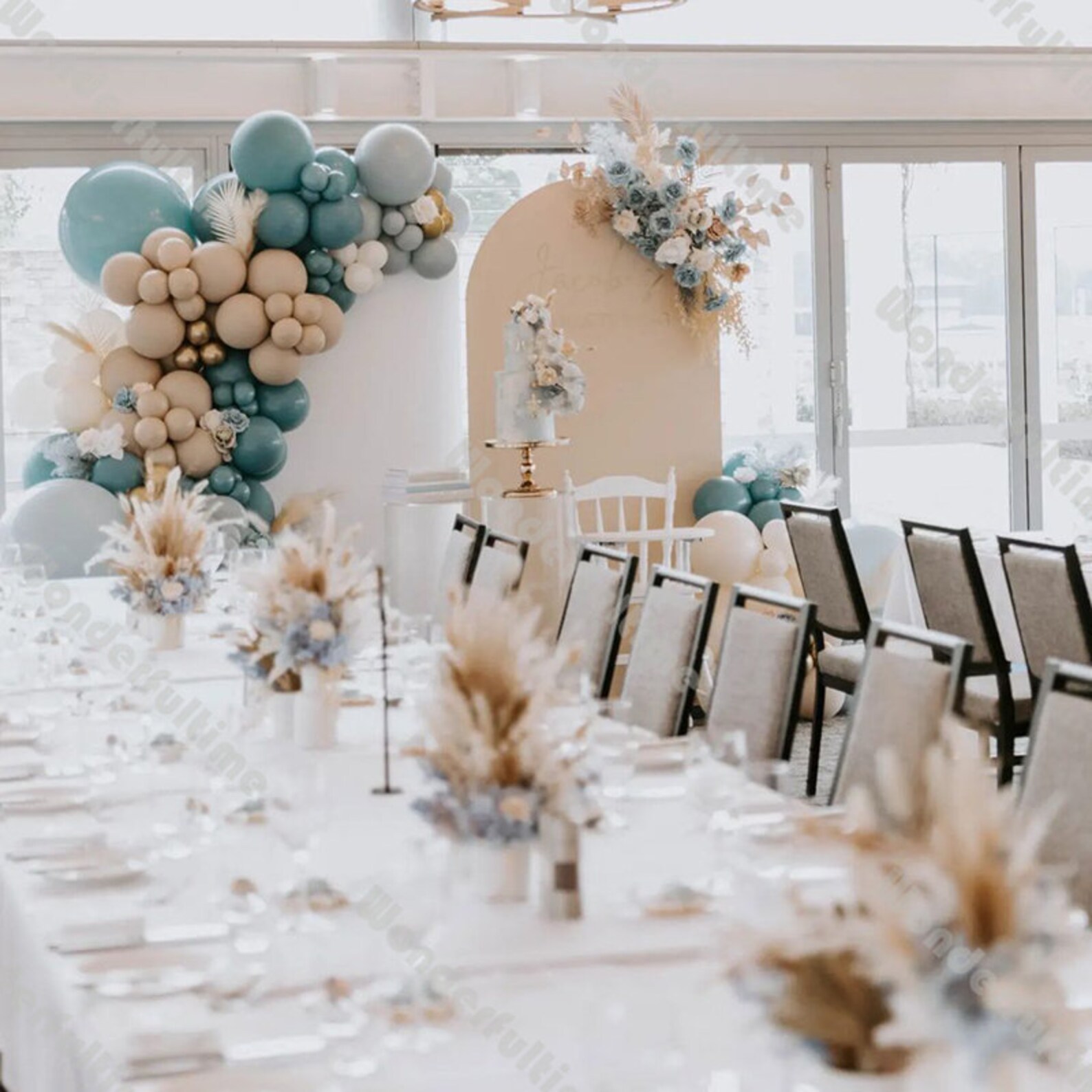 127pcs Ocean Blue Matte Gray Balloons Arch DIY White Gold Balloons ...