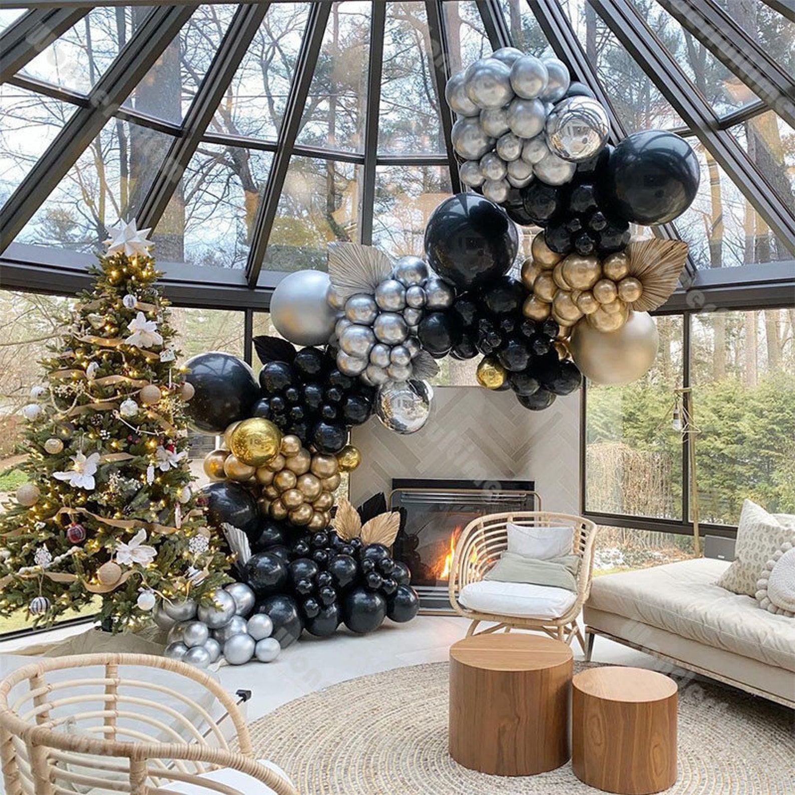 179pcs Matte Black Balloon Garland Wedding Decoration Chrome Silver 4D ...