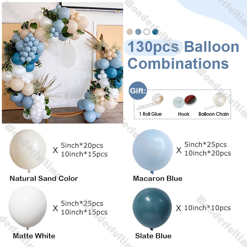 130pcs Macaron Blue Slate Blue Balloons Garland Kit Boy Birthday ...