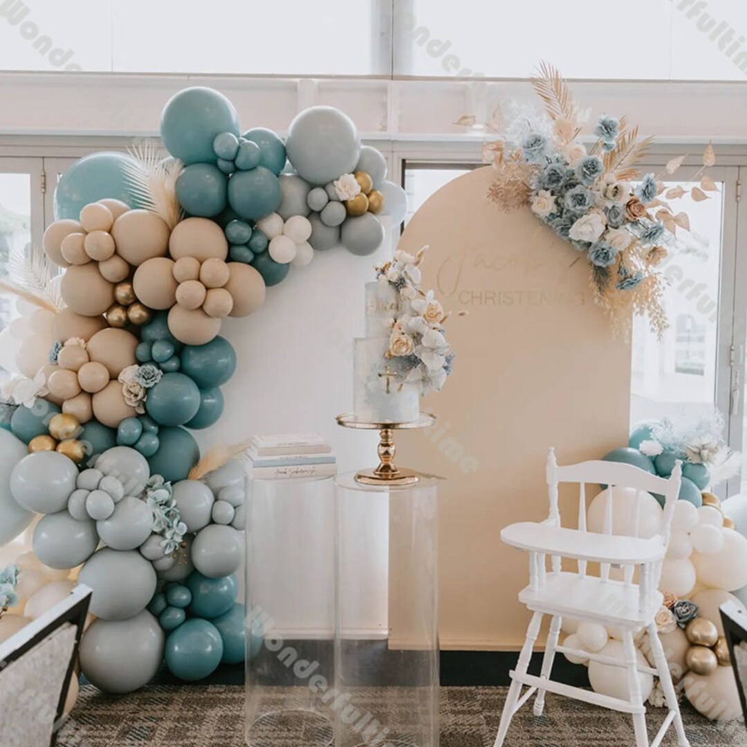 127pcs Ocean Blue Matte Gray Balloons Arch DIY White Gold Balloons ...