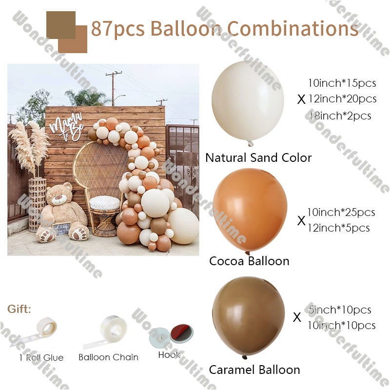 87pcs Natural Sand Color and Mocha Brown Balloons Garland Arch Kit Baby ...