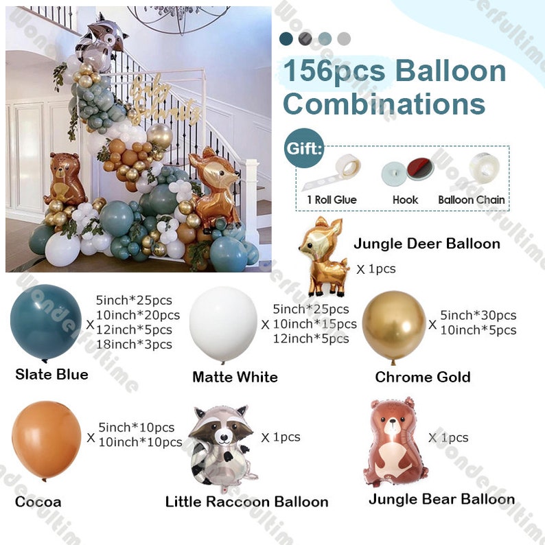 156pcs Safari Animal Slate Blue Balloons Garland Jungle Birthday ...