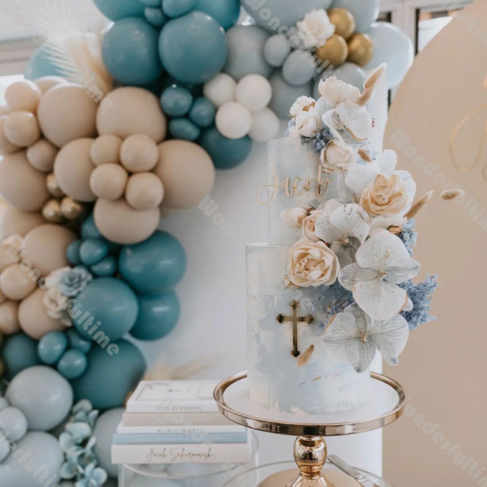 127pcs Ocean Blue Matte Gray Balloons Arch DIY White Gold Balloons ...