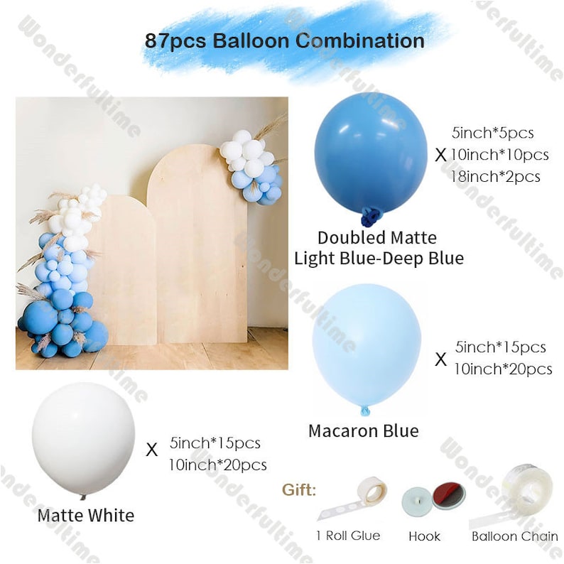 87pcs Doubled Matte Light Blue Deep Blue Balloons Garland Birthday ...