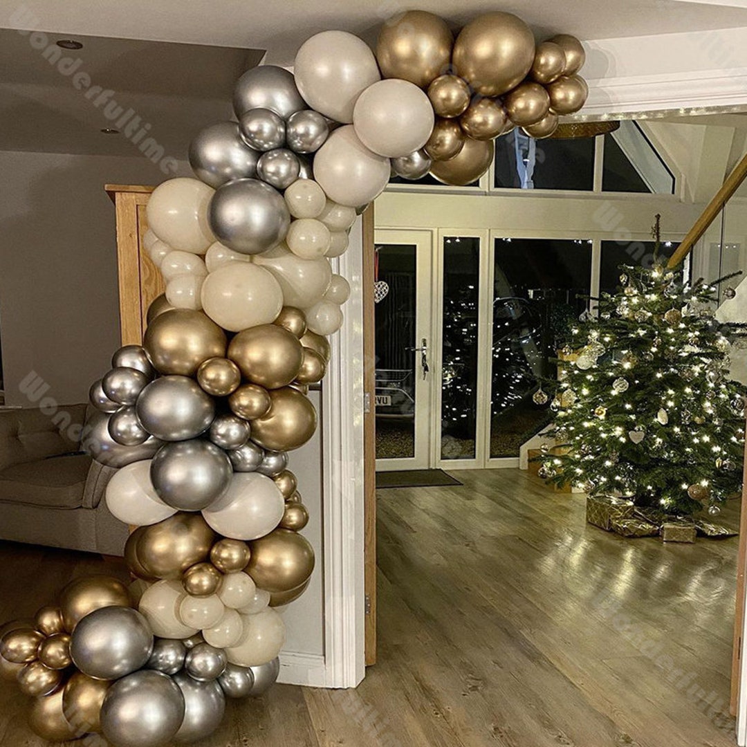 105pcs Chrome Gold Balloon Arch Wedding Decoration Metal Silver Natural ...