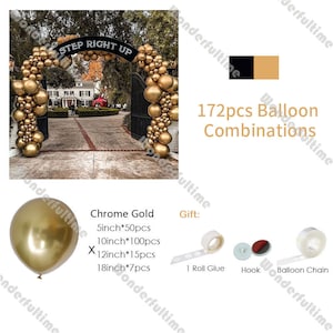 172pcs Chrome Gold Balloon Garland Birthday Decoration Party Baby ...