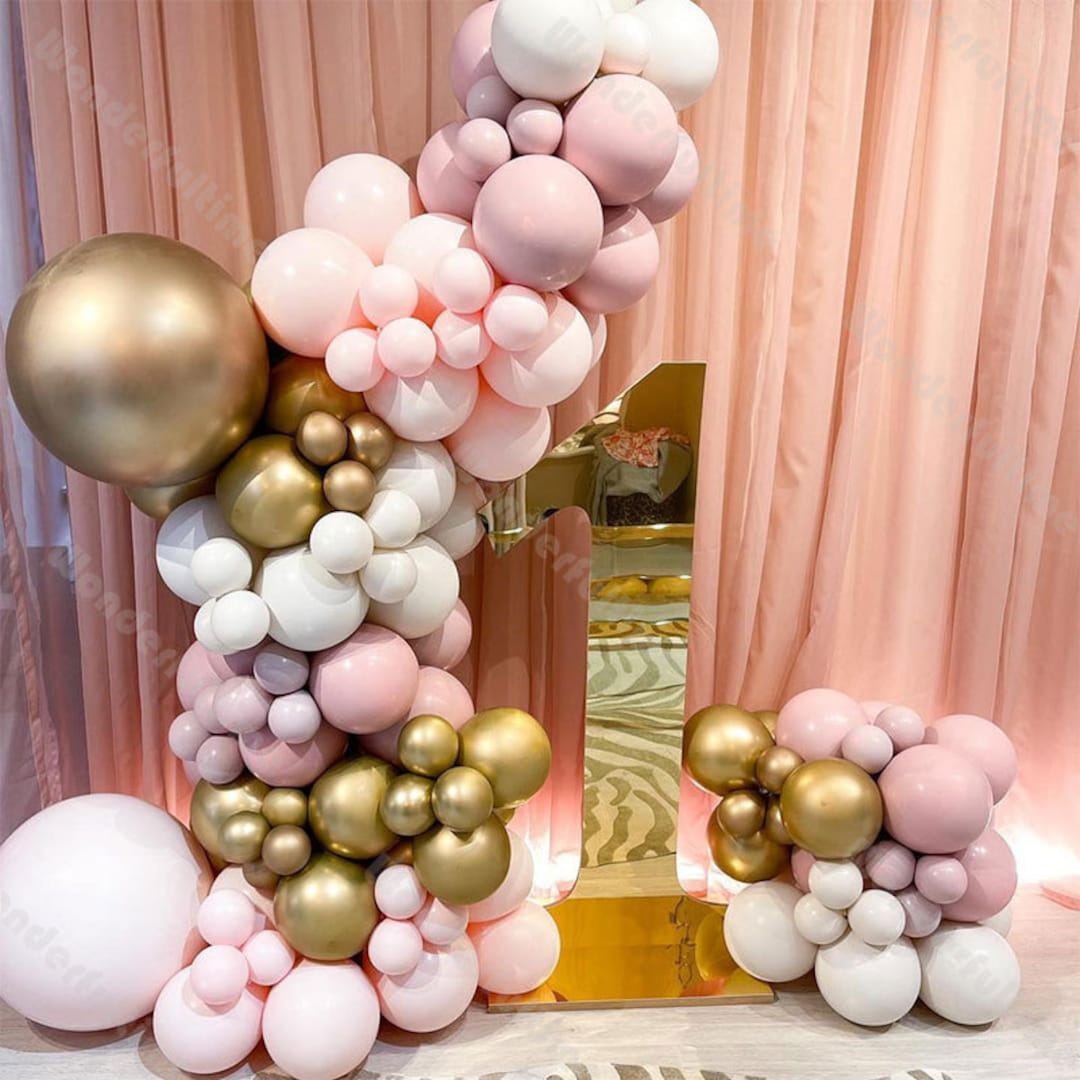 142pcs Double Pink Gold Balloon Arch Kit Bridal Shower Decoration Ivory ...