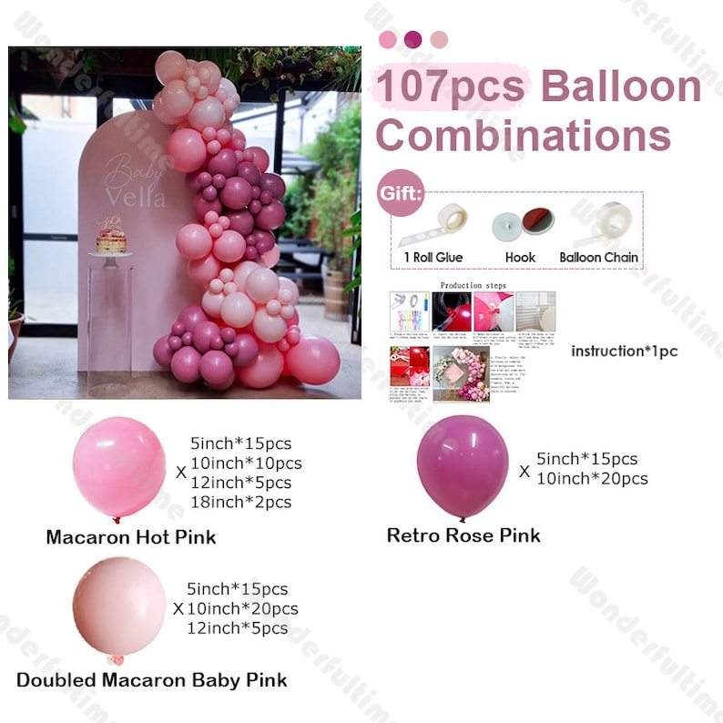 107pcs Boho Balloon Garland Macaron Hot Pink Party Balloon Backdrop ...