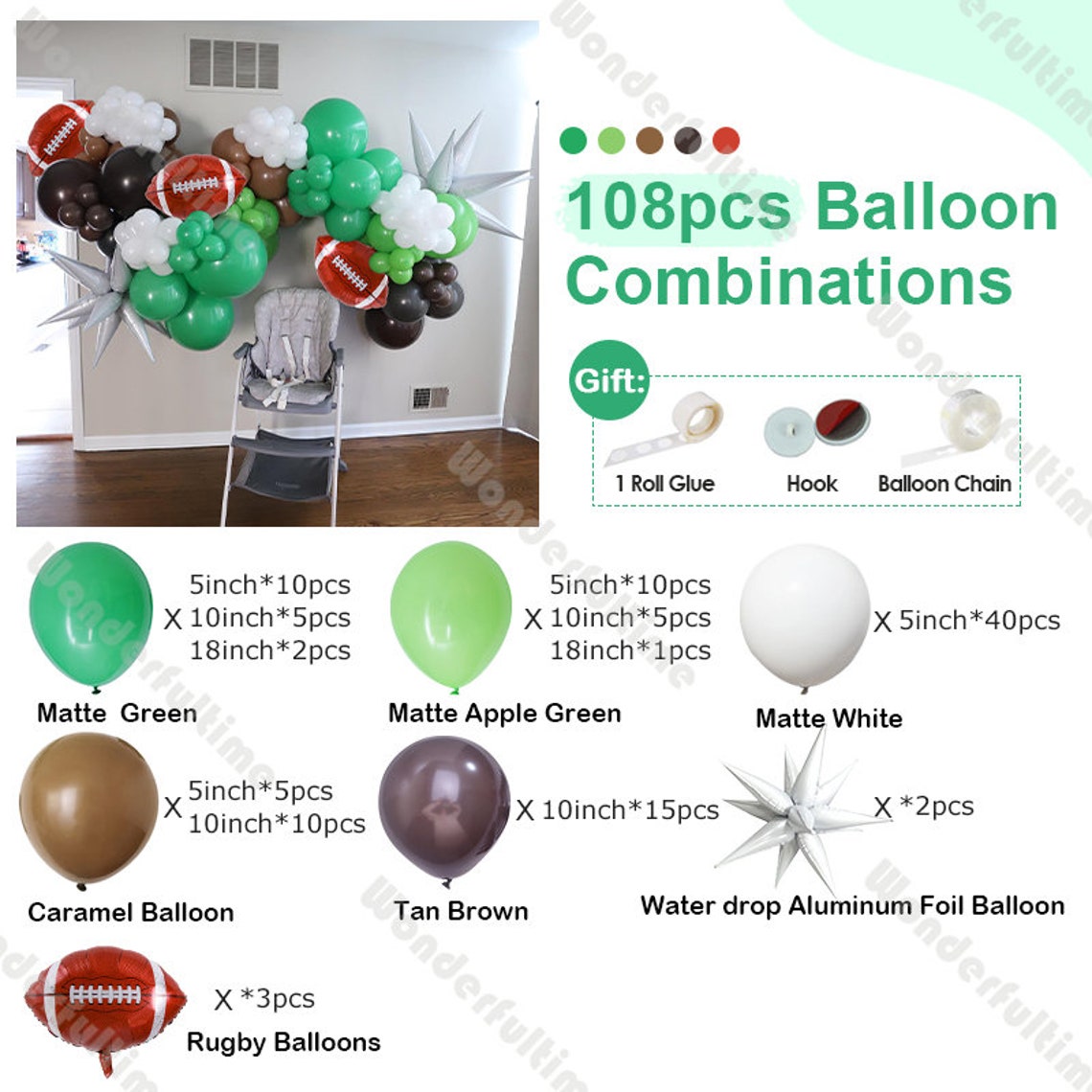 108pcs Rugby Party Balloons Arch Garland Kit 4D Football Party Balloon ...