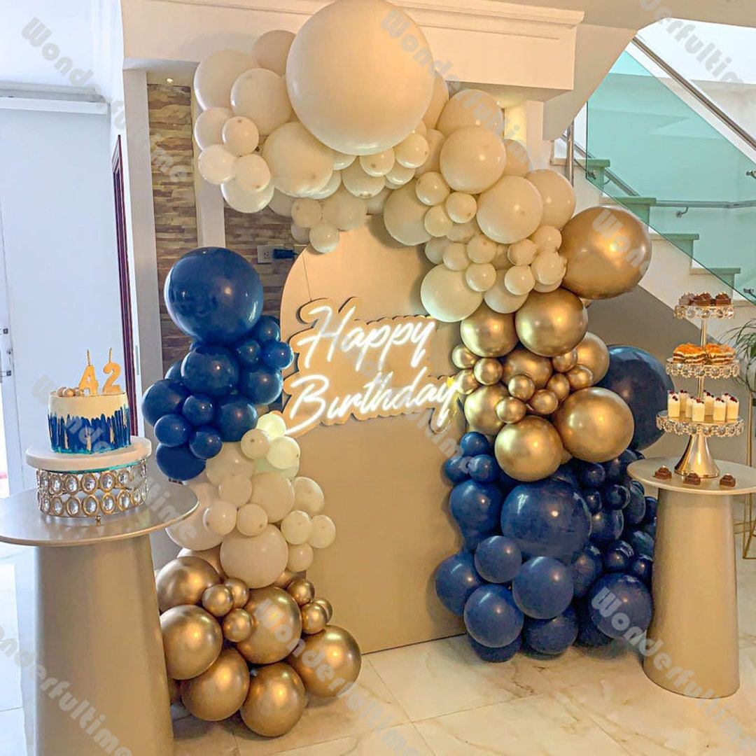 79/158pcs Natural Sand Beige Balloon Arch Garland Gold Navy Blue ...