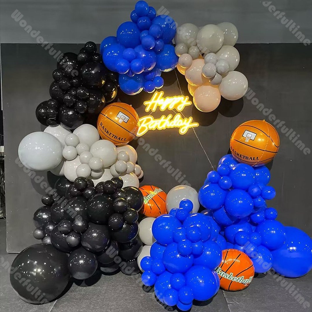 151pcs Sports Balloon Garland Arch Kit Grey Blue 4D Basketball Balloon ...