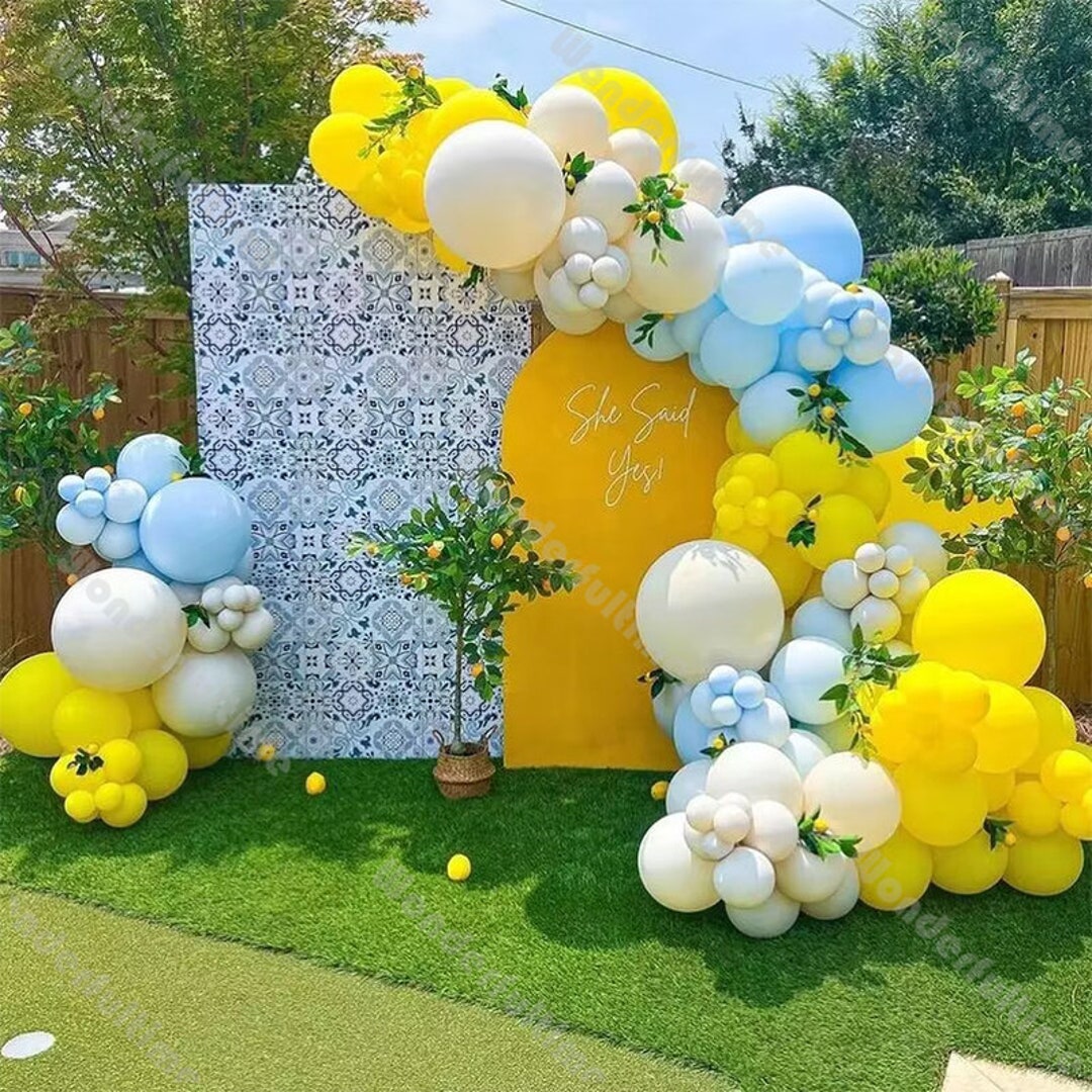 140pcs Boho Balloon Garland Blue Yellow Balloon Backdrop Baby Shower ...