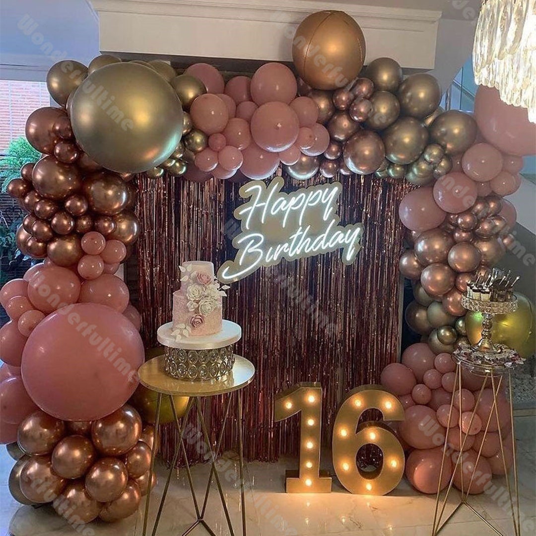 200pcs Retro Pink Chrome Rose Gold 4D Gold Balloon Arch Garland Kit ...
