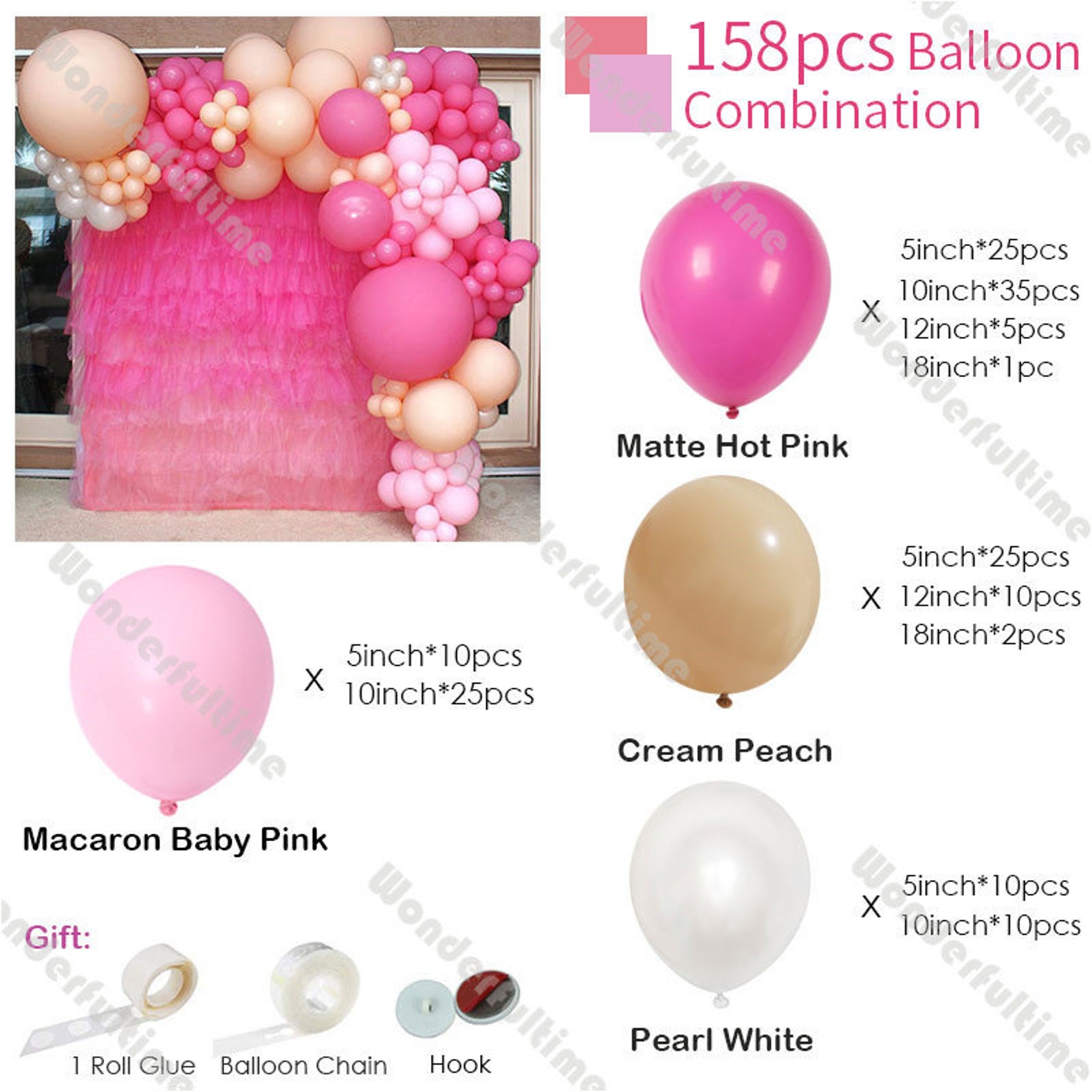158pcs Matte Hot Pink Balloon Garland DIY Wedding Decoration Baby Pink ...