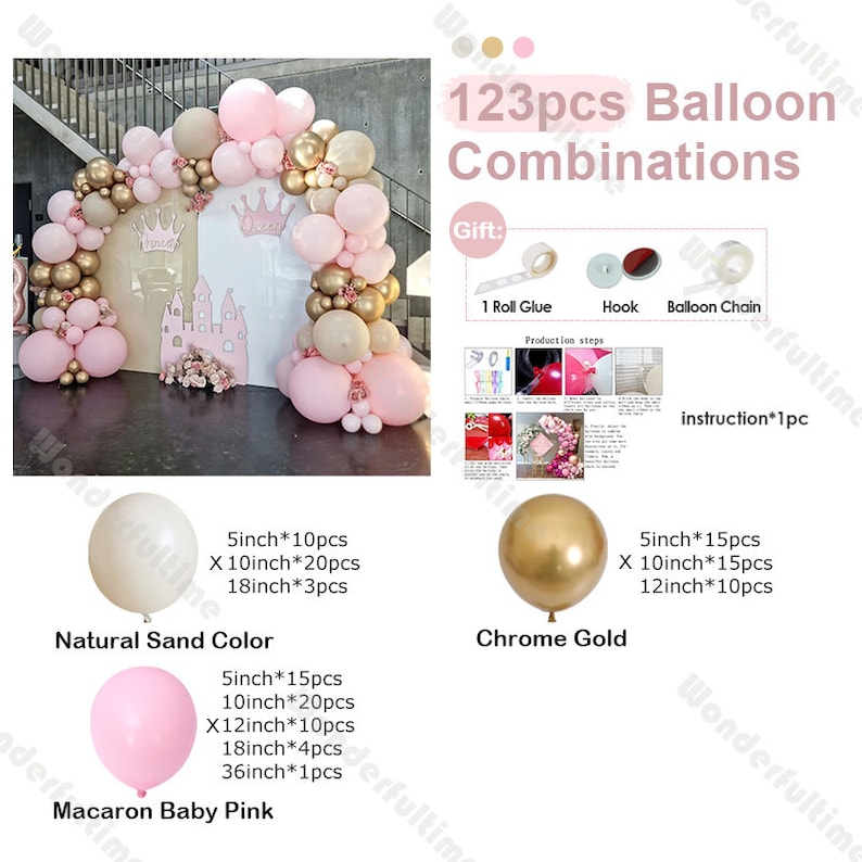 123pcs Pink Balloon Garland Retro Bridal Shower Anniversary Wedding ...
