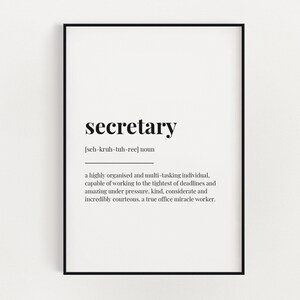 SECRETARY Definition Print, Wall Art Print, Definition Print, Quote ...