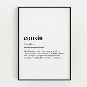 COUSIN DEFINITION PRINT | Wall Art Print | Gift for Cousin | Definition ...