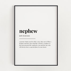 Instant Download Printable Wall Art, Nephew Definition Meaning, Nephew ...