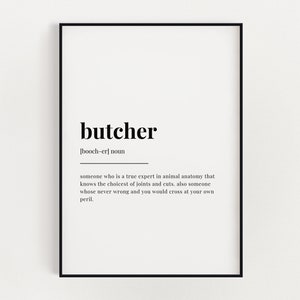 BUTCHER DEFINITION PRINT | Butcher Print | Gift for Butcher ...