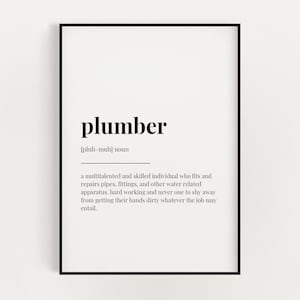PLUMBER DEFINITION MEANING | Printable Wall Art | Gift for Plumber ...