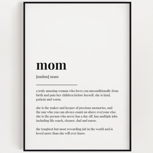 Mom Definition Print Art Mother's Day Gift Dictionary - Etsy