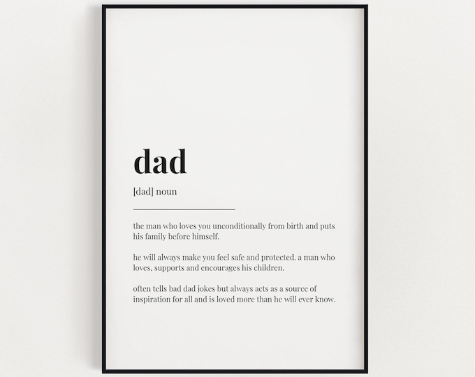 Dad, Daddy, Father Dictionary Definition Meaning Wall Art Print ...