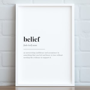 BELIEF DEFINITION MEANING | Printable Wall Art | Belief Print ...
