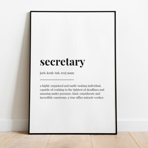 SECRETARY Definition Print, Wall Art Print, Definition Print, Quote ...