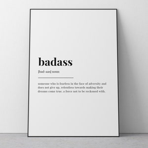 BADASS DEFINITION PRINT | Wall Art Print | Badass Print | Definition ...