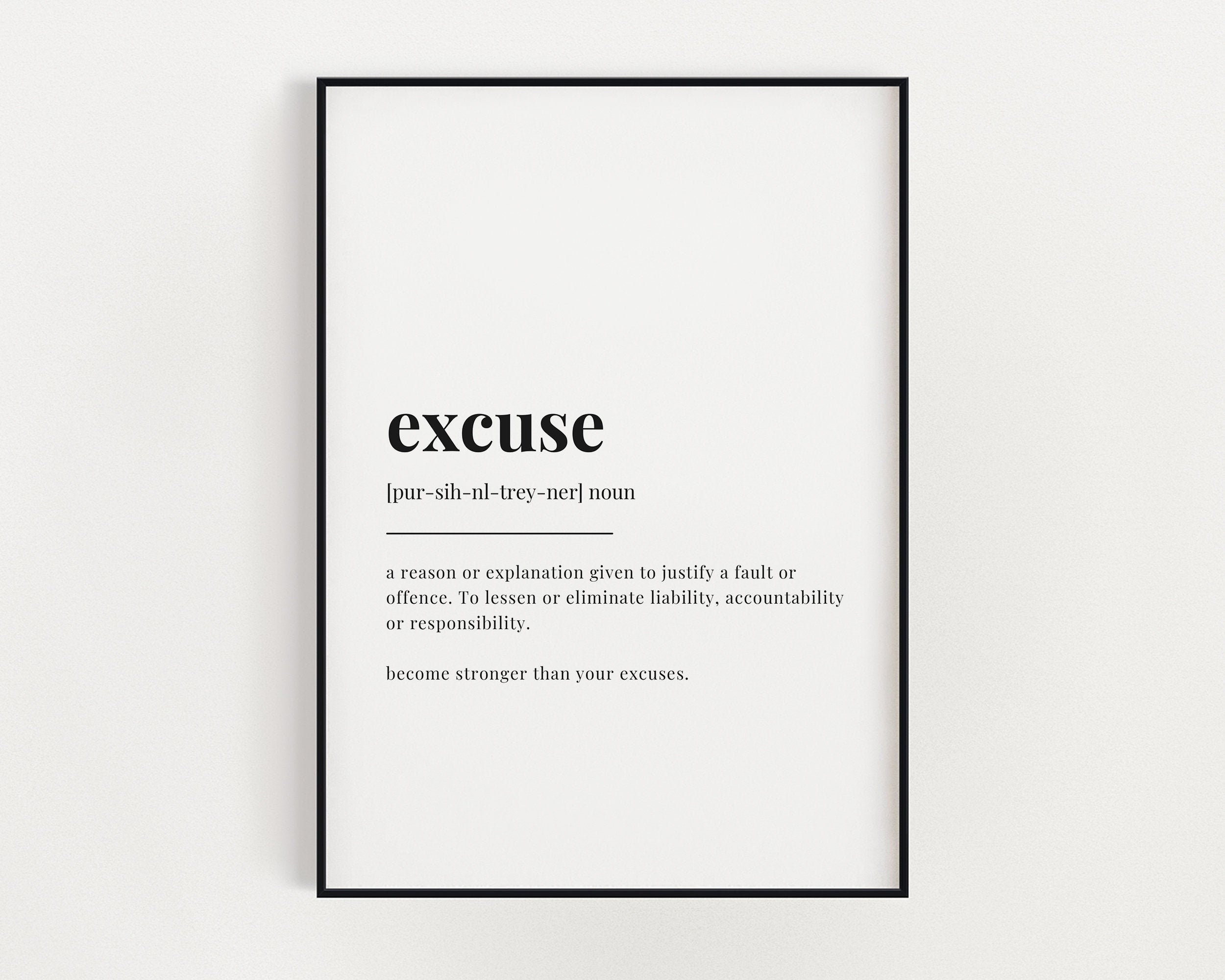 EXCUSE DEFINITION PRINT Digital Download Printable Wall | Etsy