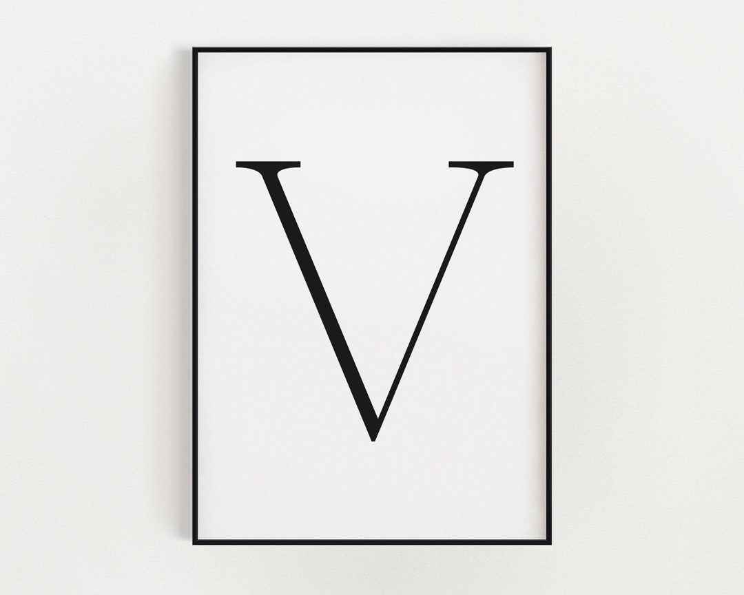Letter V Typography Wall Art Letter V Wall Art Print Home Decor Letter ...