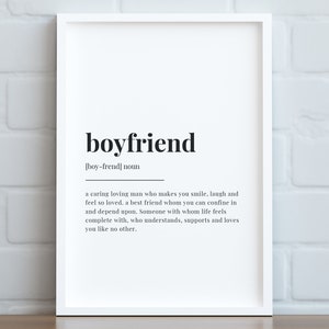BOYFRIEND DEFINITION MEANING | Printable Wall Art | Boyfriend Gift ...
