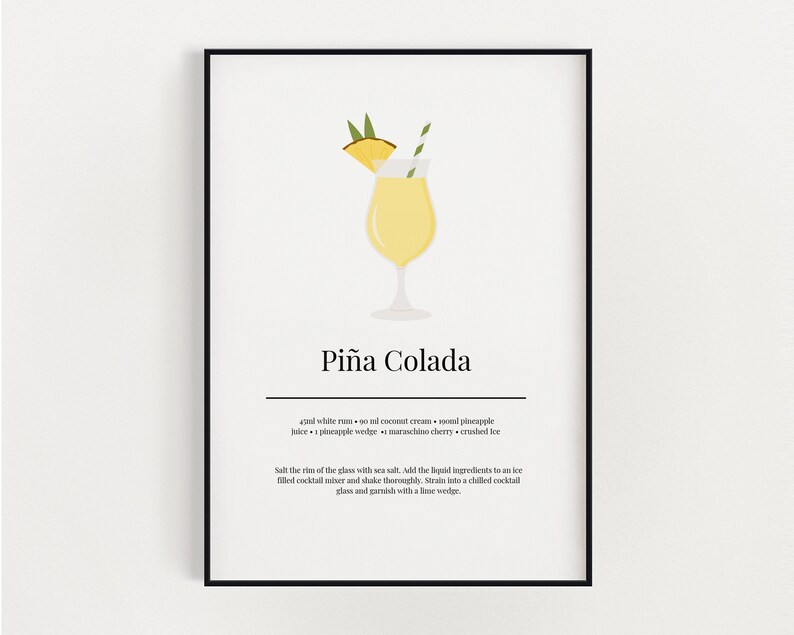 PINA COLADA COCKTAIL Printable Wall Art | Kitchen Wall Art | Cocktail ...