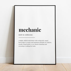 MECHANIC DEFINITION MEANING | Printable Wall Art | Mechanic Print ...