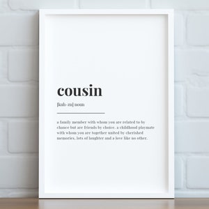 COUSIN DEFINITION PRINT | Wall Art Print | Gift for Cousin | Definition ...