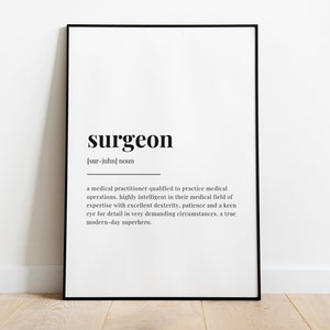 SURGEON DEFINITION PRINT | Wall Art Print | Gift for Surgeon ...
