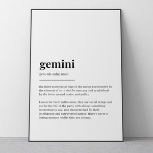 GEMINI DEFINITION PRINT, Wall Art Print, Gemini Gifts, Zodiac Gift ...