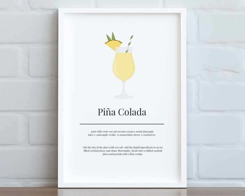 PINA COLADA COCKTAIL Printable Wall Art | Kitchen Wall Art | Cocktail ...