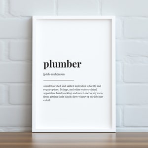 PLUMBER DEFINITION MEANING | Printable Wall Art | Gift for Plumber ...