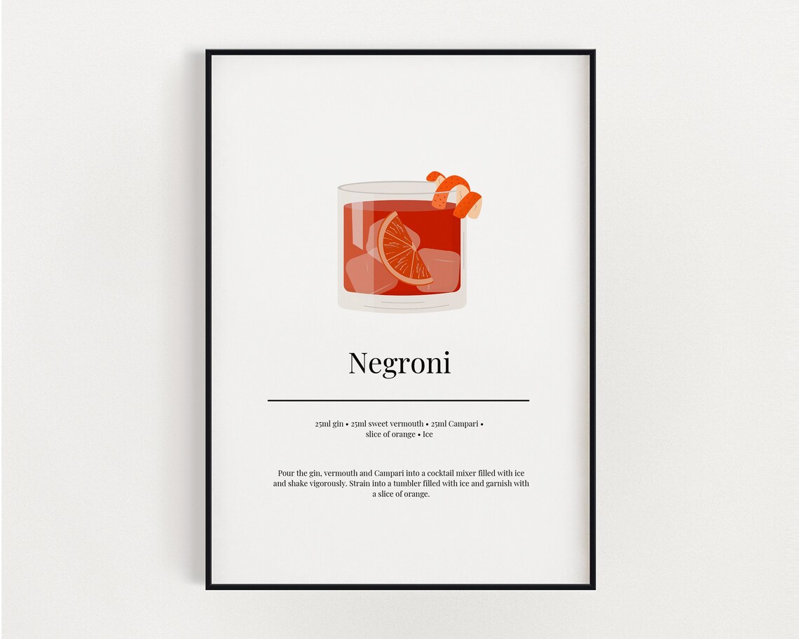 COCKTAIL WALL ART | Negroni | Printable Kitchen Wall Art | Cocktail ...