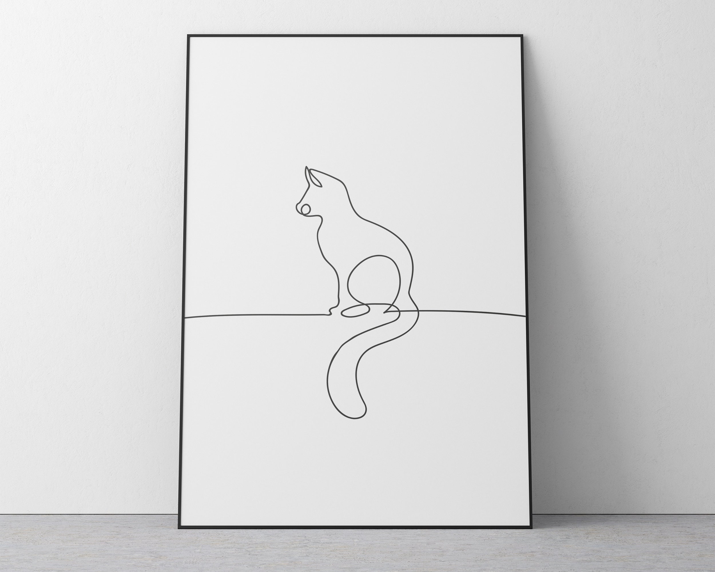 CAT LINE DRAWING Printable Wall Art Instant Download | Etsy
