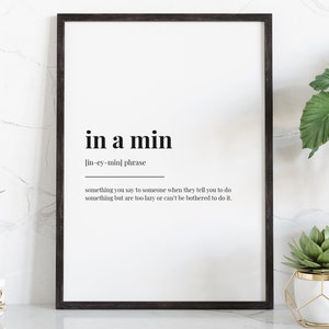 IN A MIN DEFINITION Print Wall Art Print Definition Print Teen Wall Art ...