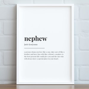 NEPHEW DEFINITION PRINT, Wall Art Print, Quote Wall Art, Wall Decor ...